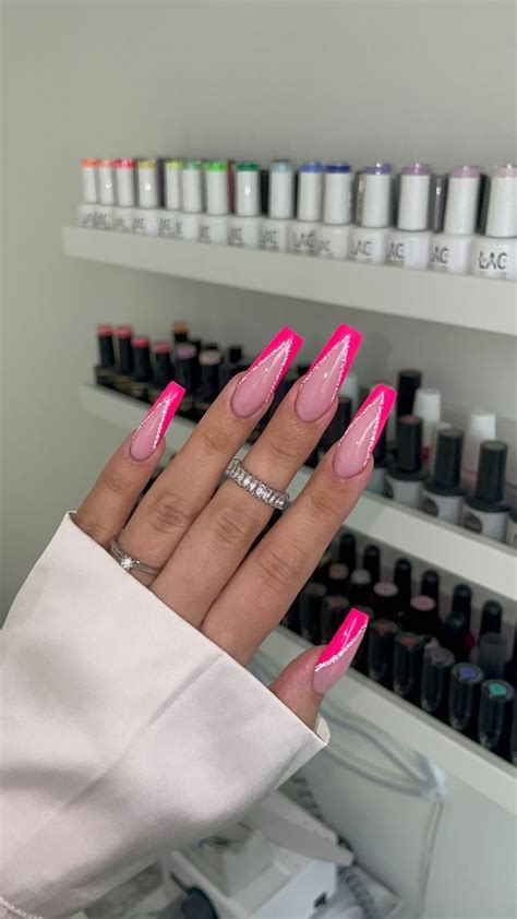 Neon Pink Nails💗💗 V Shape French Gel Nails Pink Nails Stylish Nails