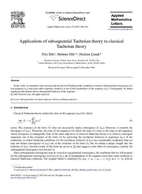 Pdf Applications Of Subsequential Tauberian Theory To Classical Tauberian Theory