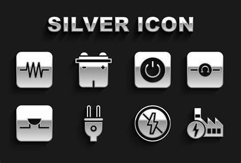 전기 플러그 저항계 원자력 발전소 번개 없음 부저 전자 회로 전원 버튼 저항기 및 자동차 배터리 아이콘을 설정합니다 벡터 0명에 대한 스톡 벡터 아트 및 기타 이미지