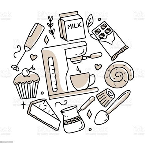 커피 숍을위한 요소 집합포스터 배너 엽서 및 포장 디자인에 사용하기 위해 손으로 그린 스타일의 벡터 일러스트 레이 션 가방에 대한 스톡 벡터 아트 및 기타 이미지 Istock