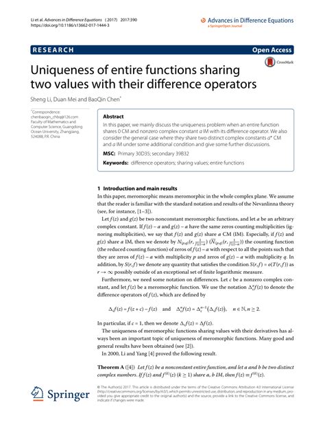 Pdf Uniqueness Of Entire Functions Sharing Two Values With Their Difference Operators