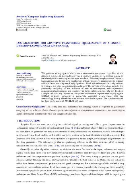 Pdf Lms Algorithm For Adaptive Transversal Equalization Of A Linear Dispersive Communication