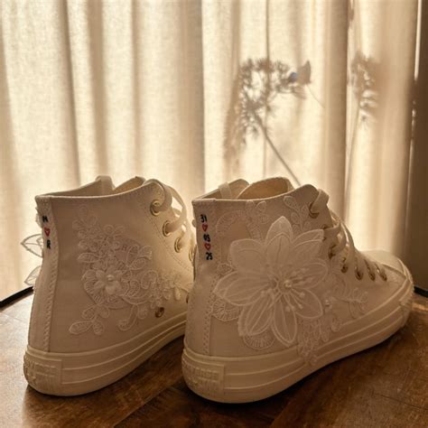 Luxury Ivory Wedding Converse Lace High Top Custom Converse Shoes For