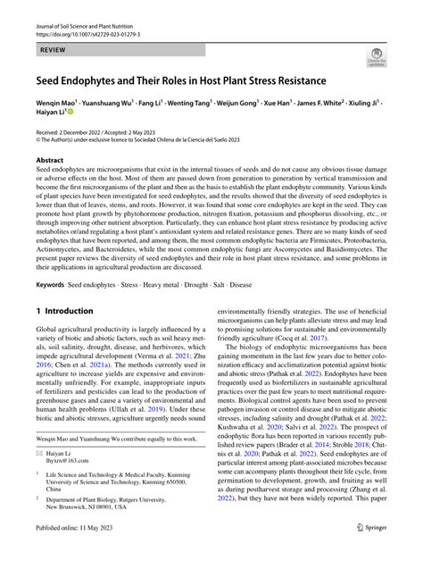 Pdf Seed Endophytes And Their Roles In Host Plant Stress Resistance