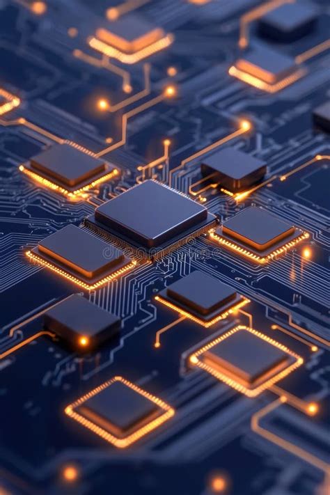Glowing Circuit Board With Interconnected Microchips Symbolizing Advanced Technology And