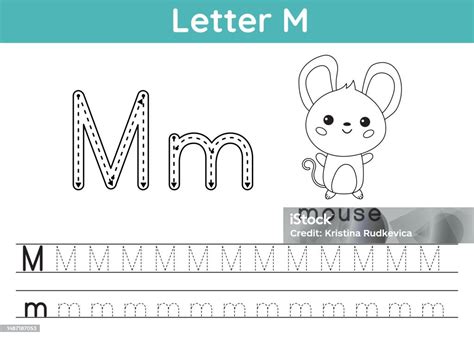 알파벳 Abc Az 운동 색칠하기 페이지 문자 M 색칠하기 책에 대한 어휘 귀여운 카와이 마우스 아이들을 위한 인쇄 가능한 활동