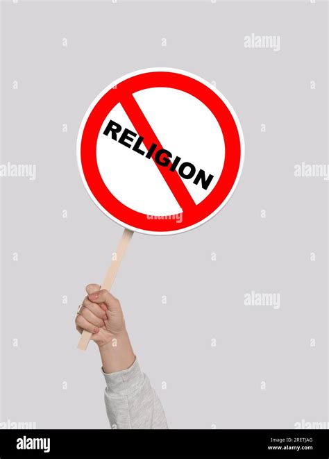 Atheism Concept Woman Holding Prohibition Sign With Crossed Out Word