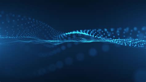 Abstract Glowing Wave From Particles And Dots Moves On A Blue
