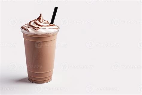 Chocolate Milkshake In Plastic Takeaway Cup Isolated On White