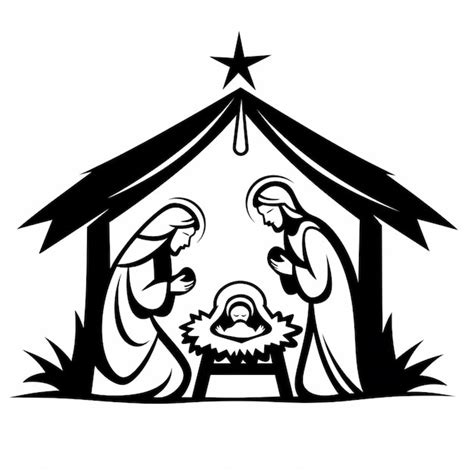 Una imagen en blanco y negro de una escena de la natividad con un bebé