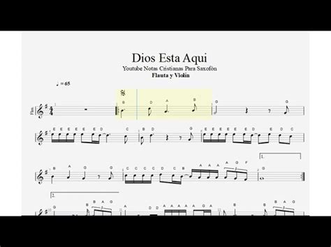 Dios Esta Aquí Flauta Y Violín Partitura Cifrado Notas Cristianas