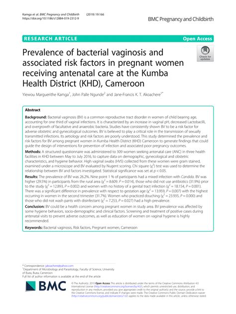 Pdf Prevalence Of Bacterial Vaginosis And Associated Risk Factors In