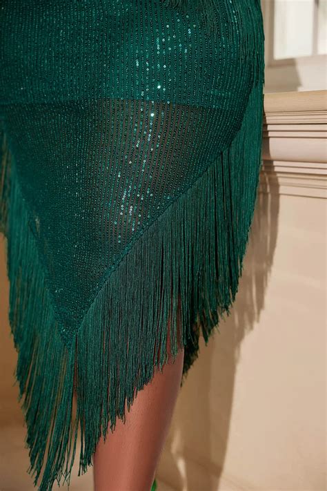 Xpluswear Design Plus Size Gold Semi Formal Short Sleeve Sequin Fringe