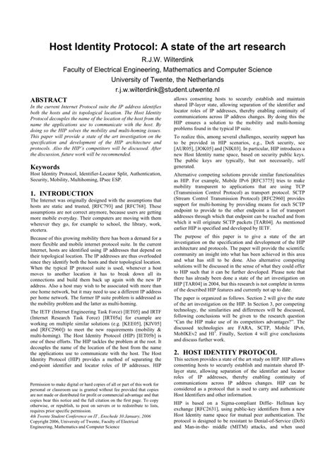 Pdf Host Identity Protocol A State Of The Art Research