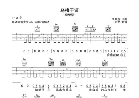 乌梅子酱吉他谱 李荣浩 G调吉他弹唱谱 琴谱网
