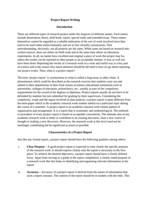 project report writing pdf