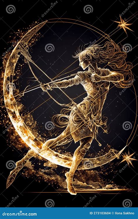 Sagittarius Horoscope Sign On Black Background Stock Illustration