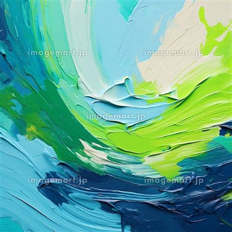 カラフルな抽象油絵背景正方形バナー）曲線的なデザインの黄緑と水色と青。ai生成画像のイラスト素材 240193703 イメージマート
