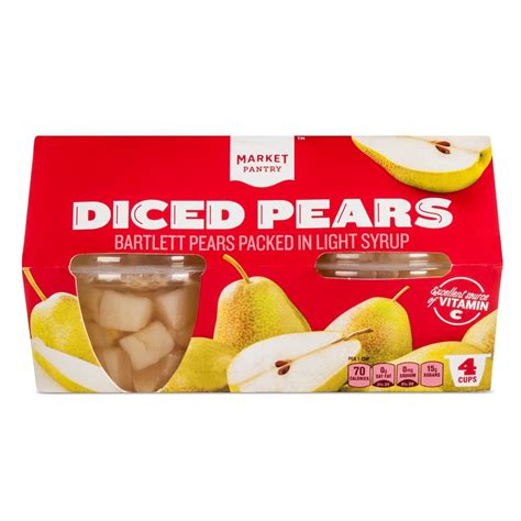 Diced Pears In Light Syrup Fruit Cups 4ct 4oz Market Pantry