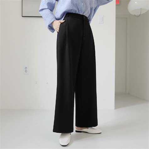 빼빼 여성용 뒷밴딩 핀턱 와이드 스판 슬랙스