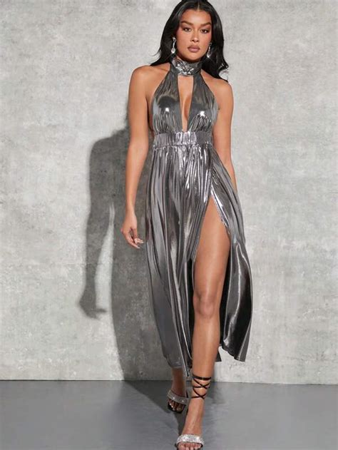 Andante Usa Shein Sxy Cut Out Front Split Thigh Halter Neck Backless