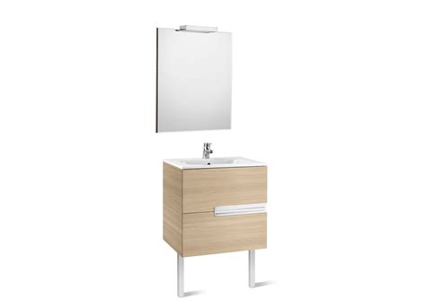 Roca Victoria-N Textured Oak 600mm Base Unit Basin, Mirror LED ...