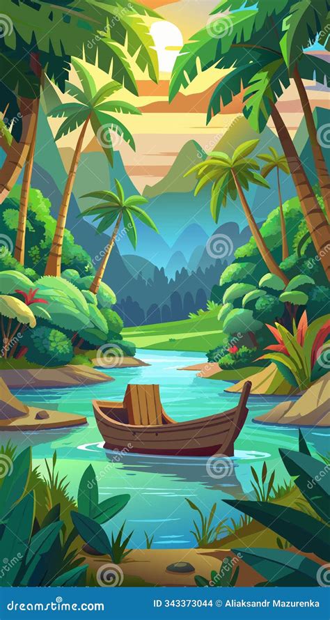 Tropical Forest Panorama Parallax Background Cartoon Vector Illustration Of Summer Landscape