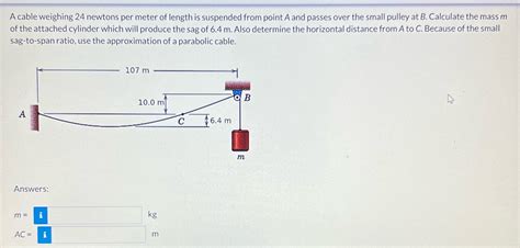 Solved A Cable Weighing 24 Newtons Per Meter Of Length Is Suspended From Course Hero