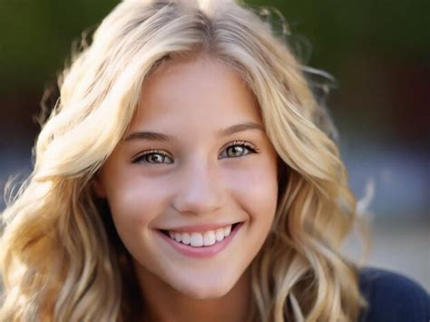 Premium Photo A Beautiful Blond Girl Smiling Looking At The Camera