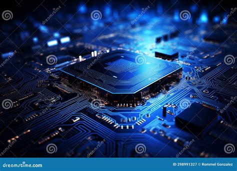 Close Up Of Circuit Board Interior Of A Computer With Neon Lights In