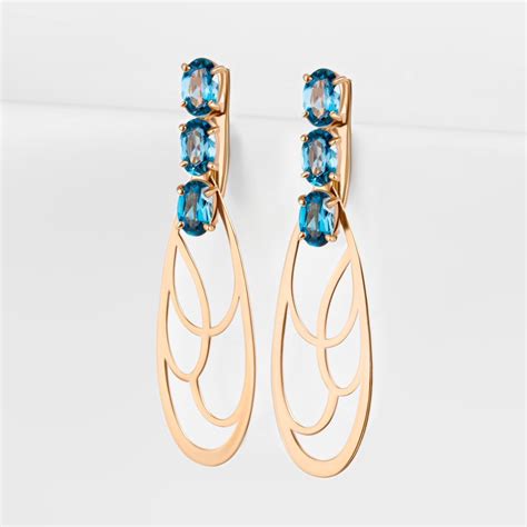 Золотые серьги подвесные с топазами 000 380074 Купить в рассрочку в Москве Интернет магазин