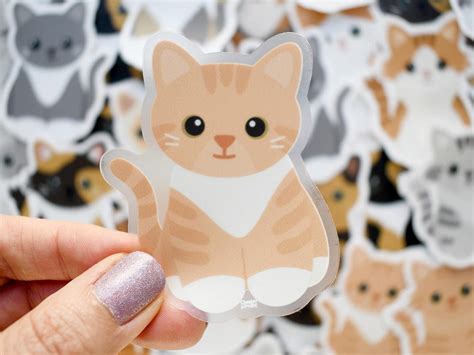 Buff Tabby Tuxedo Cat Vinyl Sticker For Water Bottle And Laptop Cute