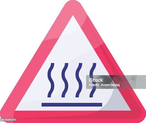 뜨거운 표면 빨간 삼각형 개념 열 방출 지역 벡터 컬러 아이콘 디자인 현대 교통 가이드 경고 표시 규제 및 인식 기호 필수 도로 간판 스톡 일러스트레이션 경계 표지에 대한