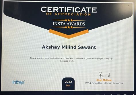 Infosys Insta Award Insta Award Is Given For The Top Performers Identified By The Unit For The