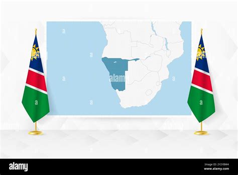 Map Of Namibia And Flags Of Namibia On Flag Stand Vector Illustration For Diplomacy Meeting