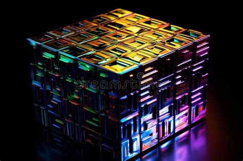 Glossy And Colorful Metallic Cube With Ornaments Pattern Stock