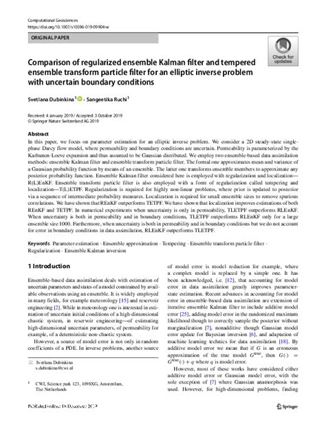 Pdf Comparison Of Regularized Ensemble Kalman Filter And Tempered Ensemble Transform Particle