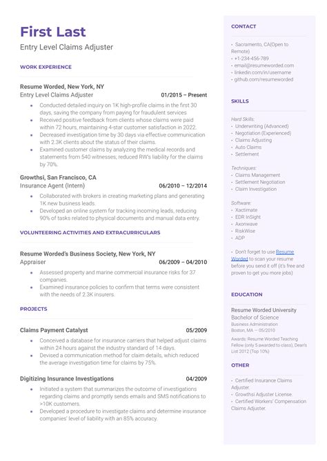 5 Claims Adjuster Resume Examples For 2025 Resume Worded