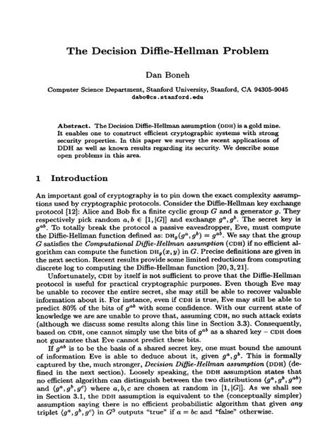 The Decision Diflie Hellman Problem Pdf Cryptography Applied