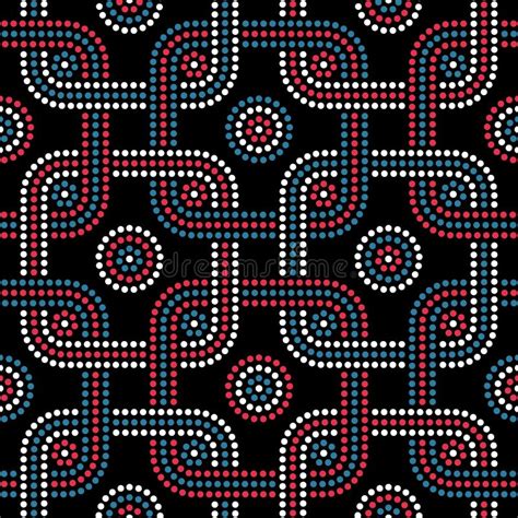 Colorful Geometric Pattern With Dotted Intersecting Squares On A Black Background Ethnic Retro