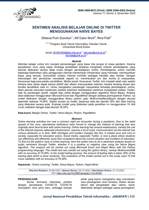 Pdf Analisis Sentimen Terhadap Belajar Online Pada Media Sosial