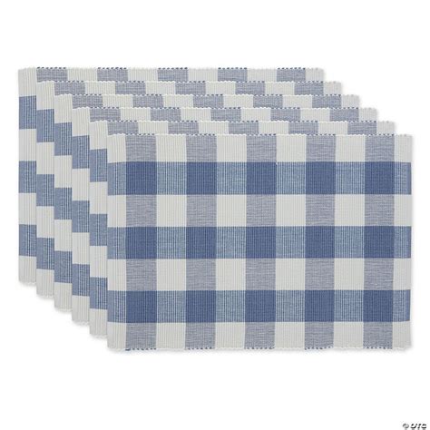 Stonewash Blue Buffalo Check Ribbed Placemat Set Of 6 Oriental Trading