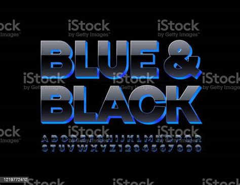 벡터 고유 의 검은 색과 파란색 3d 글꼴 시크 어퍼케이스 알파벳 3차원 형태에 대한 스톡 벡터 아트 및 기타 이미지 3차원