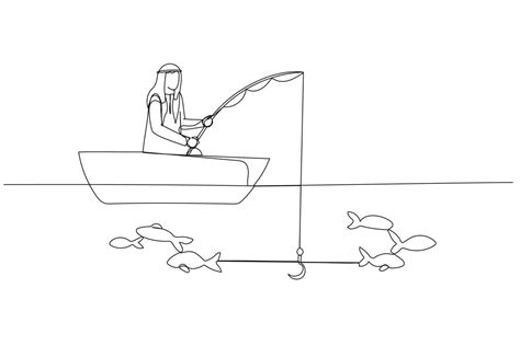 Drawing Of Arab Businessman Try To Get Fish But Not Getting One Concept