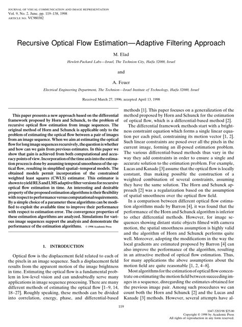 pdf recursive optical flow estimation adaptive filtering approach