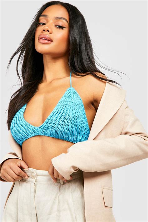 Crochet Halterneck Bralet Boohoo Uk