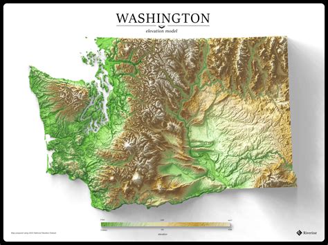 Washington Elevation Map With Exaggerated Shaded Relief R Washington