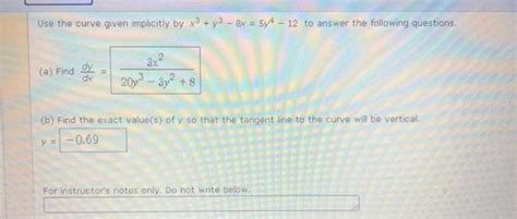 solved use the curve given implicitly by x3 13 ax 5y4