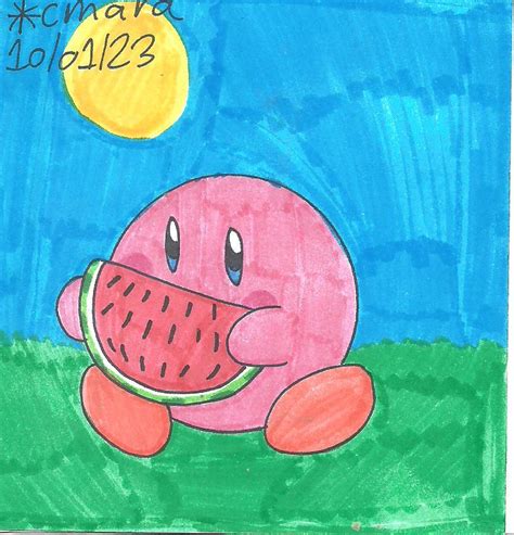 Kirby Enjoys Some Watermelon By Cmara On Deviantart
