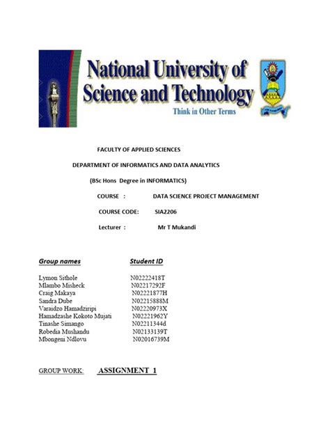 Group 1 Assignment 1 Data Science Project Pdf Project Management